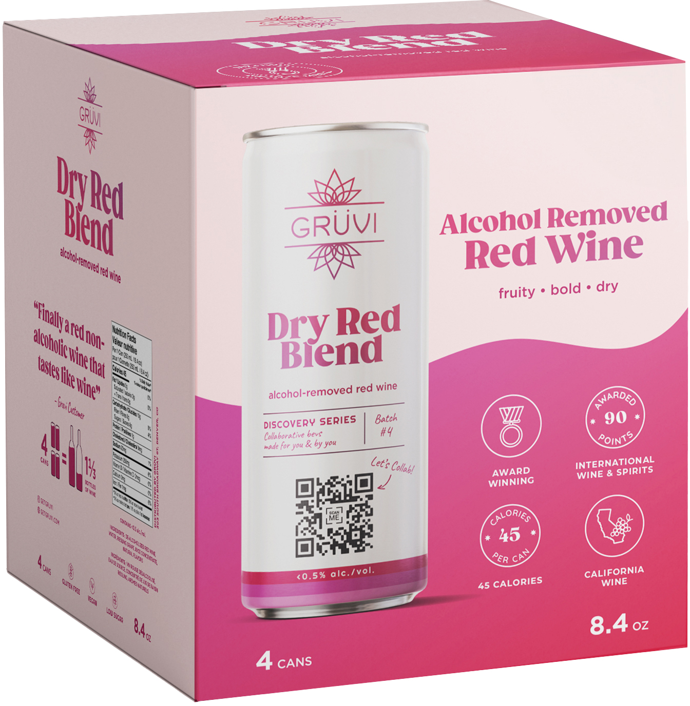 Gruvi Red Non Alcoholic Wine | 4 pack of 8.4 oz Can