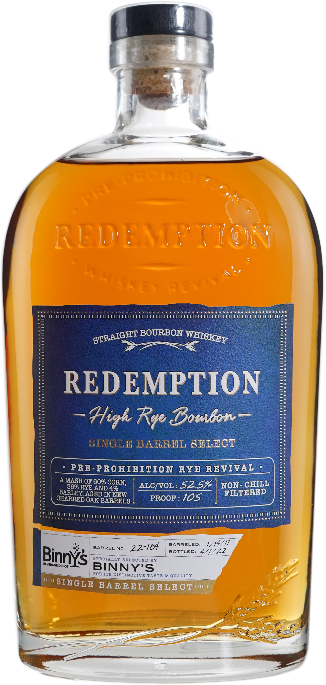 Redemption High Rye Bourbon Binny's Handpicked Barrel #22184 | 750 ml ...