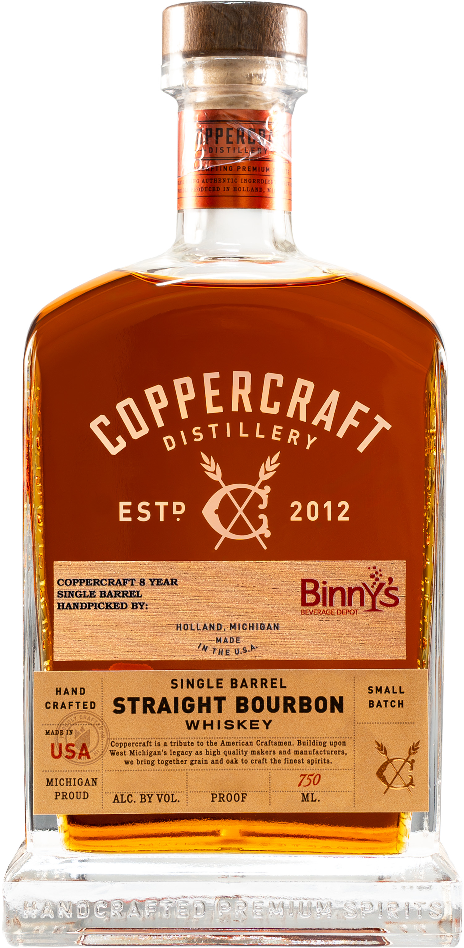 Coppercraft Distillery 9 year old Straight Bourbon Single Barrel # 4766 Binny's Handpicked | 750 ...
