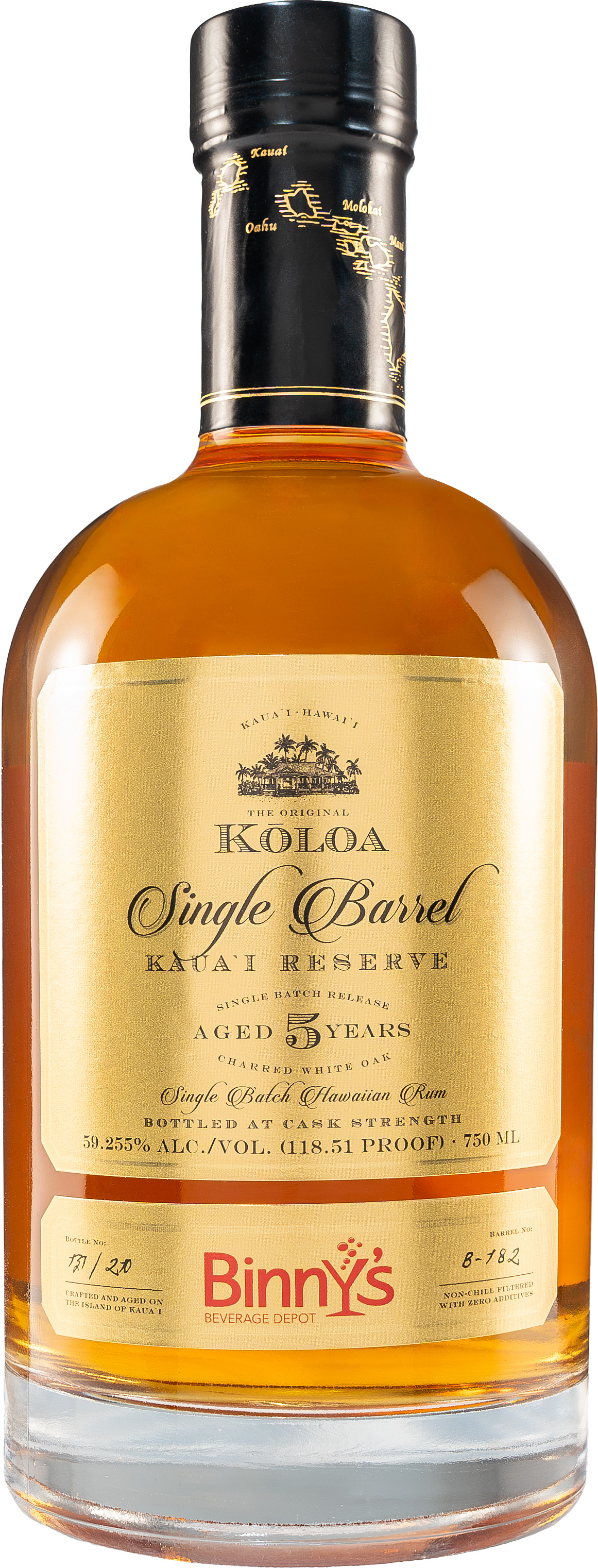 Koloa Kaua'i Reserve 5 year old Single Barrel # 182 Binny's Handpicked ...