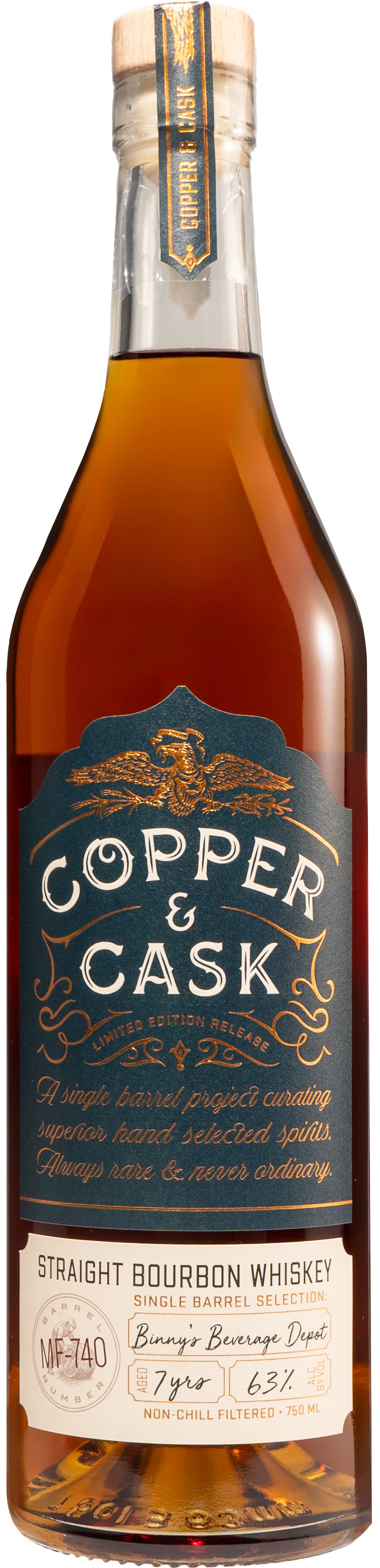 Copper and Cask 7 year old Bourbon Finished in ex Cognac Barrel # DC-848 MGP 21% Rye Binny's ...