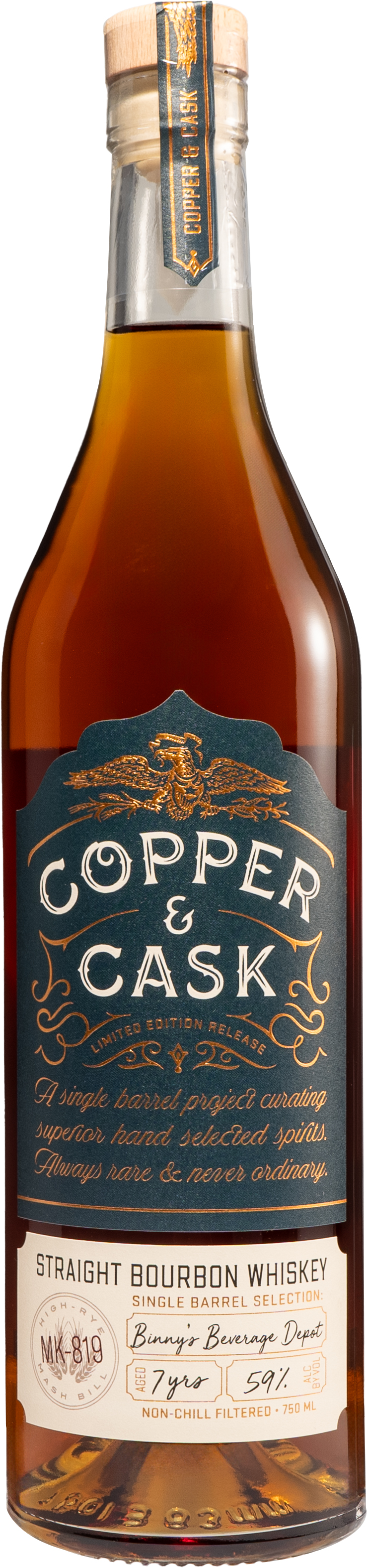 Copper and Cask Bourbon Barrel # MK-530 Kentucky Aged 7 year old MGP 21% Rye Binny's Handpicked ...