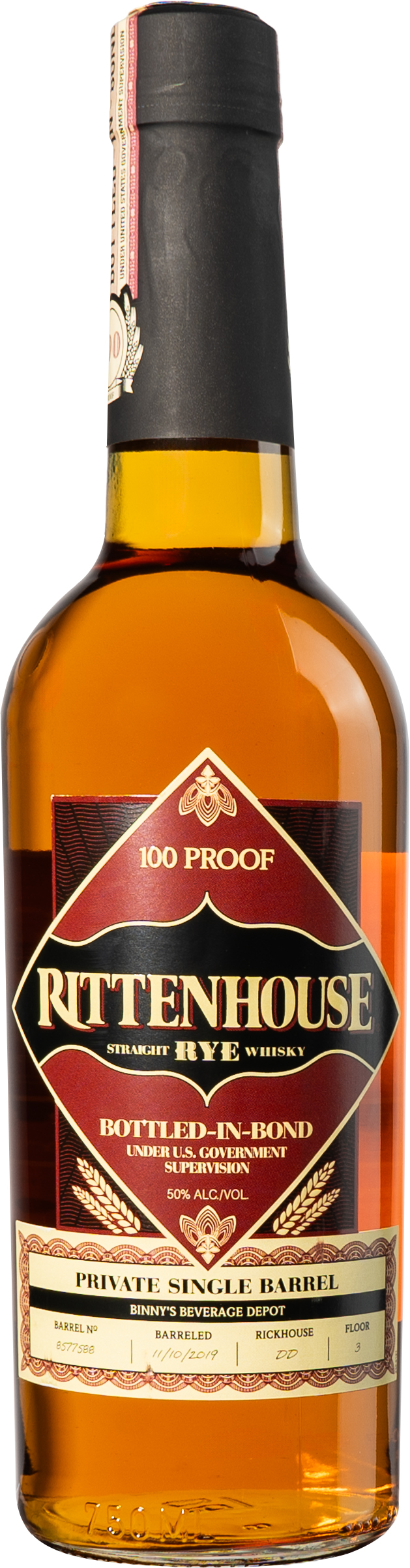 Rittenhouse Rye 100 Proof Single Barrel # 8663512 Binny's Handpicked ...