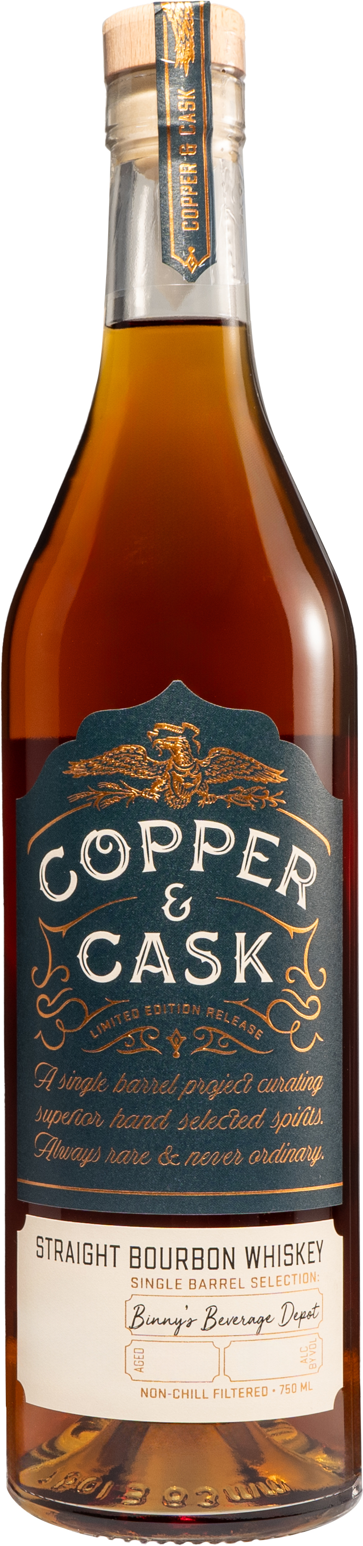 Copper and Cask Bourbon Barrel # MI-922 Indiana Aged 7 year old MGP 21% Rye Binny's Handpicked ...