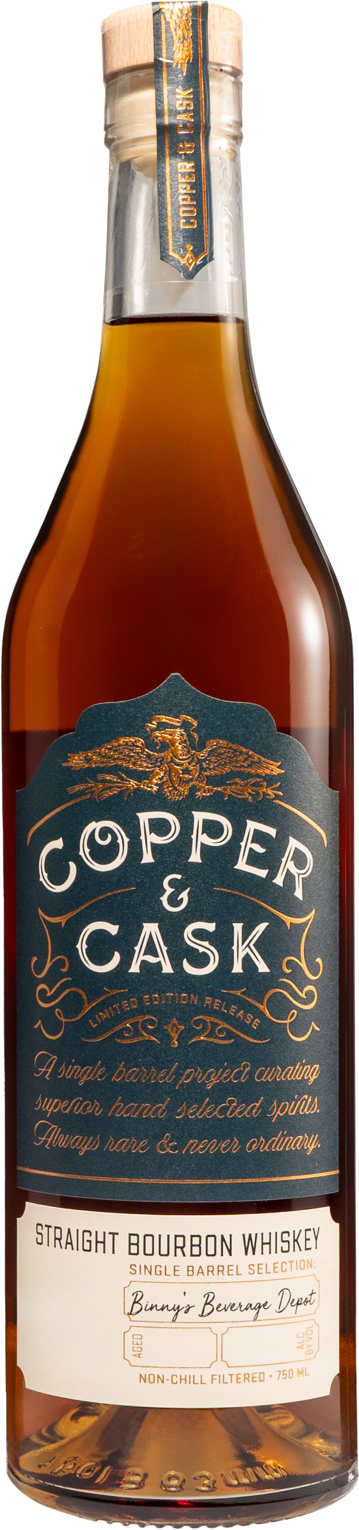 Copper and Cask Bourbon Barrel # MI-922 Indiana Aged 7 year old MGP 21% Rye Binny's Handpicked ...